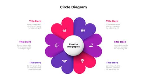 중앙에 원이있는 심장 형태의 여섯 부분으로 구성된 다이어그램 비즈니스 프레젠테이션용 슬라이드입니다 순환 인포그래픽 요소는 6가지