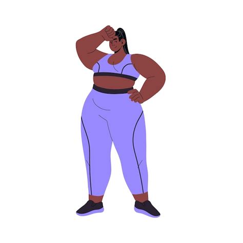 Premium Vector Happy Fat Woman After Sport Training Chunky Girl With