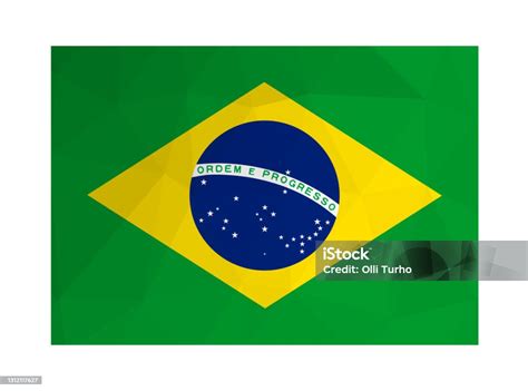 벡터 그림입니다 텍스트와 국가 브라질 국기 오르뎀 E 프로그레시오 브라질의 공식 상징 삼각형 모양의 낮은 폴리 스타일의 창조적 인 디자인 개념에 대한 스톡 벡터 아트 및