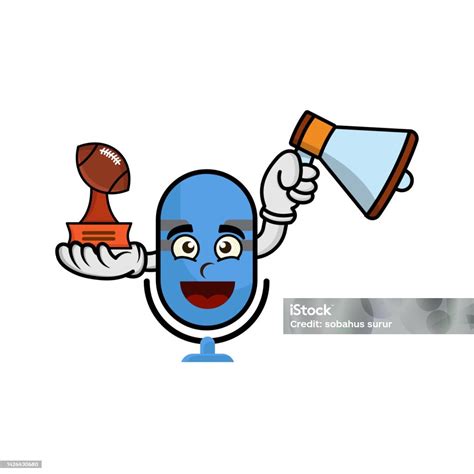 일러스트 만화 캐릭터 마이크와 메가폰과 트로피 그림 플랫 스타일 인쇄 디자인 어린이 책 어린이 티셔츠 등 디자인 템플릿 벡터에 적합합니다 0명에 대한 스톡 벡터 아트 및