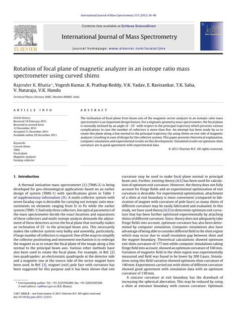 Pdf Rotation Of Focal Plane Of Magnetic Analyzer In An Isotope Ratio