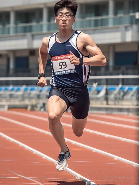 Man Running On A Track Premium Ai Generated Image