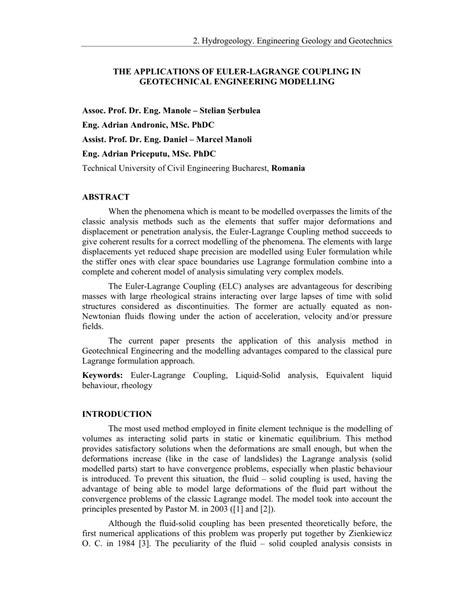 Pdf The Applications Of Euler Lagrange Coupling In Geotechnical Engineering Modelling
