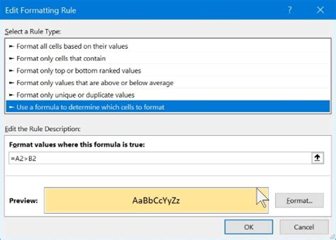 Microsoft Excel How To Setup Conditional Highlight Between Two Cells