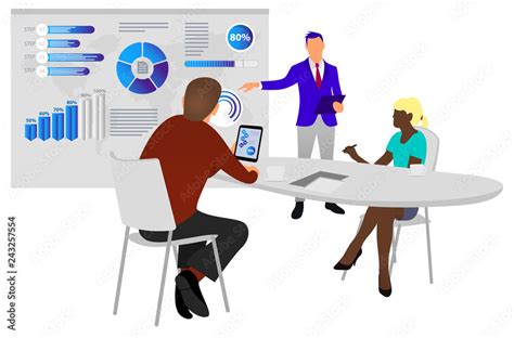 People Work In A Team And Interact With Graphs Business Workflow Management And Office