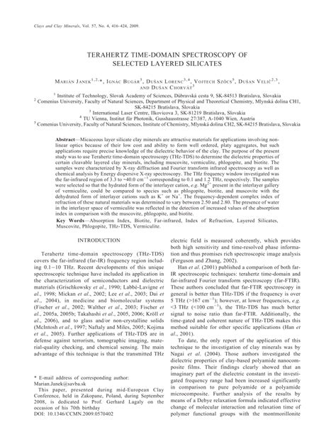 Pdf Terahertz Time Domain Spectroscopy Of Selected Layered Silicates