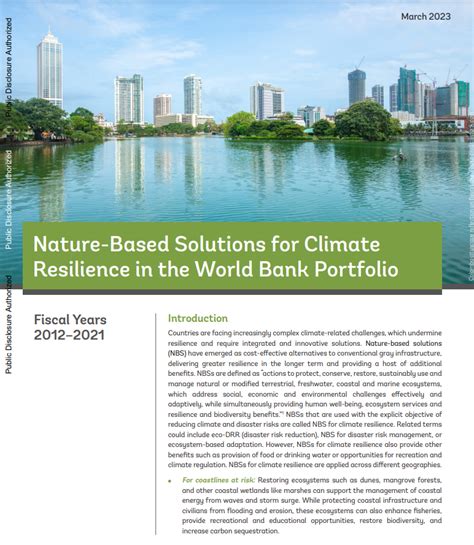 Nature Based Solutions For Climate Resilience In The World Bank Portfolio Gfdrr