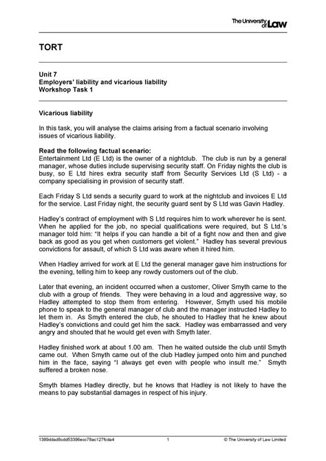 Tort Workshop Task 1 Just Gon Polay With My Emotions Jsut Because TORT Unit 7 Employers