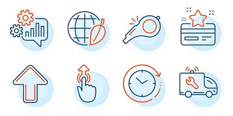 톱니바퀴 로열티 카드 및 환경의 날 아이콘세트 휘파람 업로드 및 표지판을 스 와이프합니다 벡터 글로벌 비즈니스에 대한 스톡 벡터 아트 및 기타 이미지 Istock