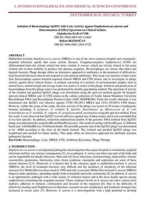Pdf Isolation Of Bacteriophage Sp2021 With Lytic Activity Against Staphylococcus Aureus And