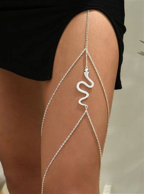 Елегантно Бижу Супер Секси Сребрист Дизайнерски Аксесоар за Крак във Формата на Змия Бижу за