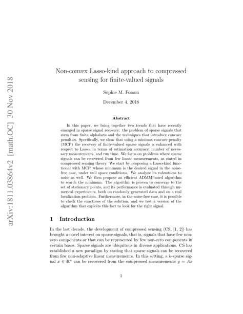 Pdf Non Convex Lasso Kind Approach To Compressed Sensing For Finite