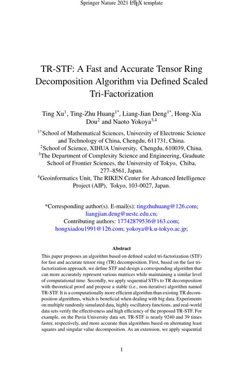Pdf Tr Stf A Fast And Accurate Tensor Ring Decomposition Algorithm