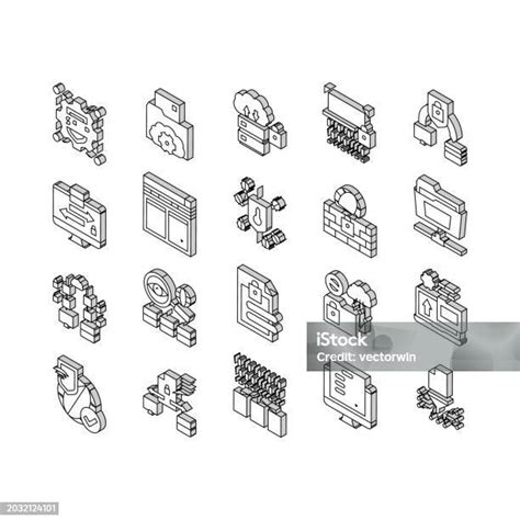 Ssh Sftp File Transfer Protocol Isometric Icons Set Vector Stock