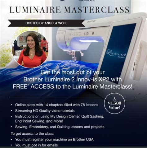 Angela Wolf Masterclass For Brother Luminaire Xp1 Xp2 Xp3