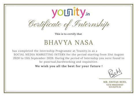 Bhavya Nasa On Linkedin Internship Experience Certificate