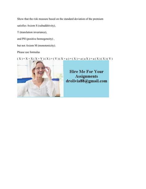 Show That The Risk Measure Based On The Standard Deviation Of The Prem Pdf