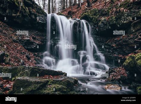 Frosty Waterfall Tosanovsky In Autumn Colours In A Beautiful