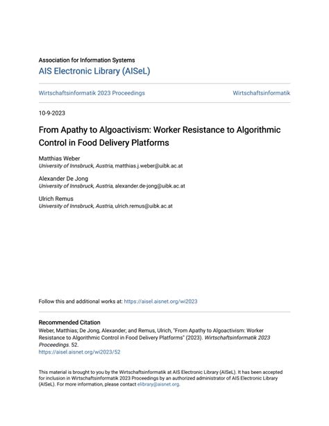 Pdf From Apathy To Algoactivism Worker Resistance To Algorithmic Control In Food Delivery