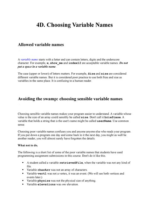 lecture 4d choosing variable names 4d choosing variable names allowed variable names a