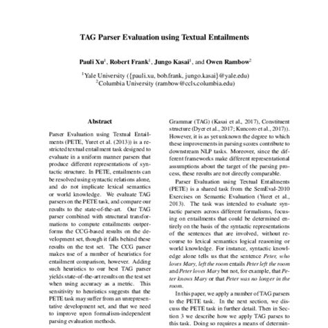 Tag Parser Evaluation Using Textual Entailments Acl Anthology