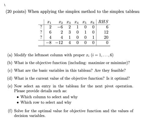 Solved 20 Points When Applying The Simplex Method To The
