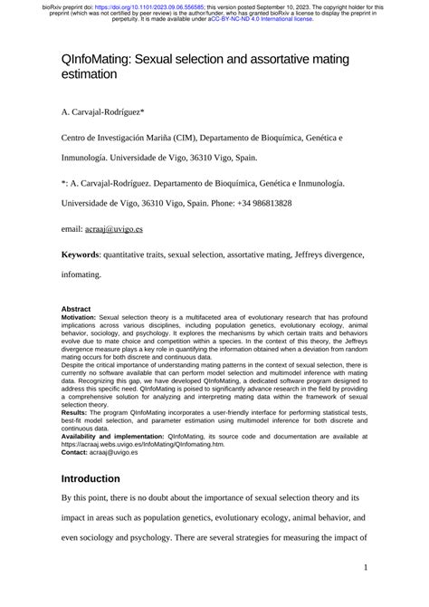 Pdf Qinfomating Sexual Selection And Assortative Mating Estimation