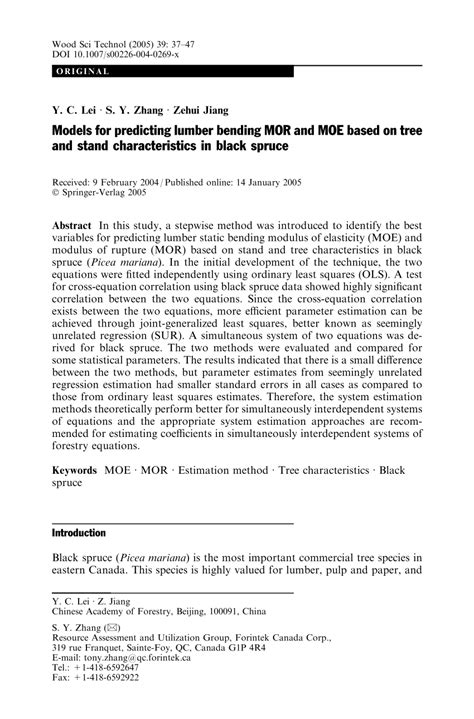 Pdf Models For Predicting Lumber Bending Mor And Moe Based On Tree