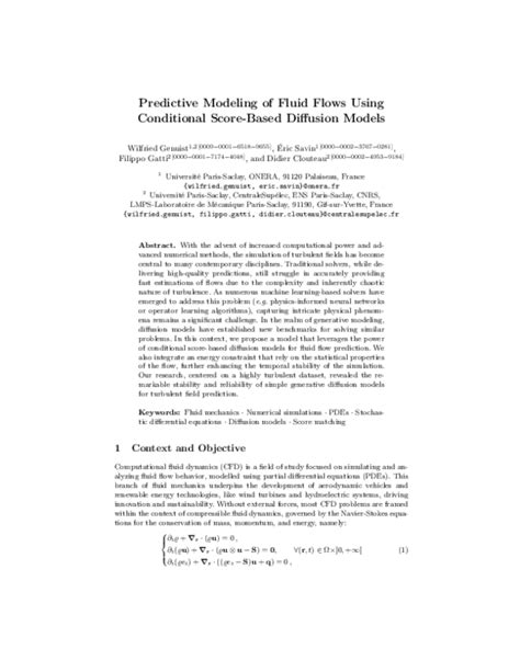 Pdf Predictive Modeling Of Fluid Flows Using Conditional Score Based