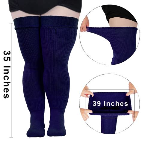 Womens Plus Size Thigh High Socks Smokey Navy丨moon Wood