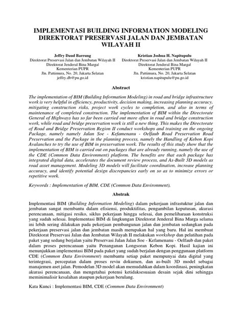 Implementasi Building Information Modeling Direktorat Preservasi Jalan