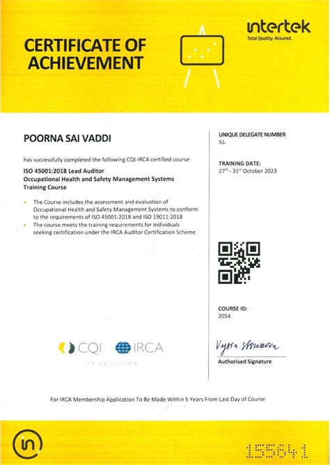 Poorna Sai Vaddi On Linkedin Intertek Leadauditor Ohsms