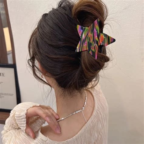 Ацетатна цветна пентаграма Y2k Модна голяма лъскава петолъчка звезда Щипка за коса Нокът Оцетна