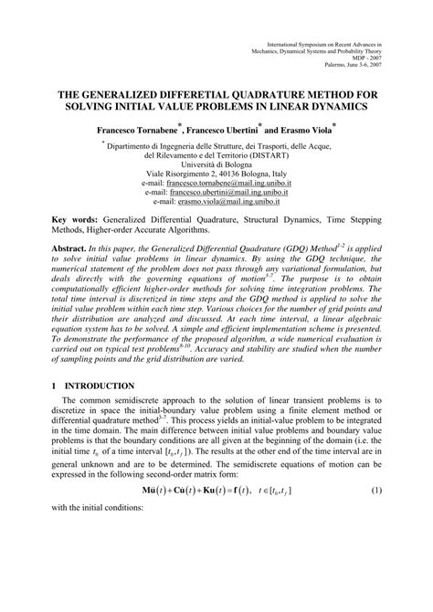 Pdf The Generalized Differential Quadrature Method For Solving