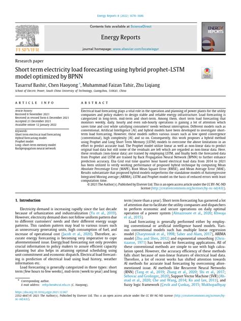 Short Term Electricity Load Forecasting Using Hybrid Prophet Lstm Model Optimized By Bpnn Pdf