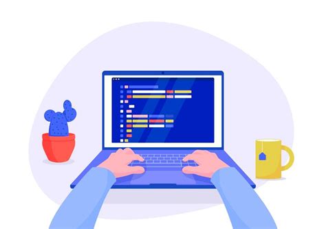 Premium Vector Man Programmer Working On Computer With Code On Screen