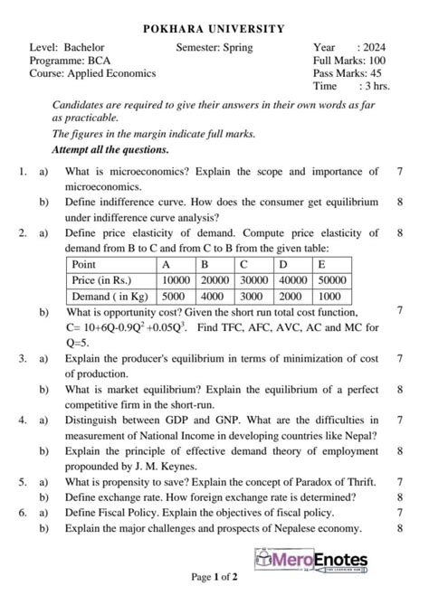 Pokhara University Pu Bca Applied Economics Question Paper 6th Semester Mero Enotes