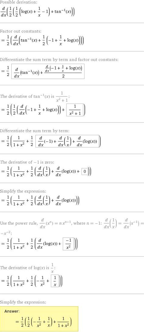 Derivative 12 12ln X1 X 1 Arctanx