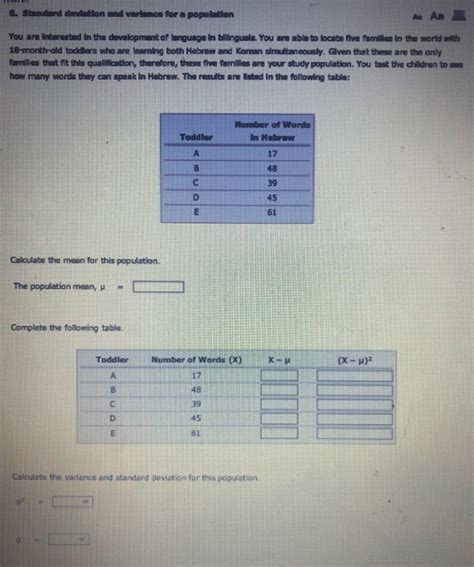 Solved 5 Standard Deviation And Variance For A Population A