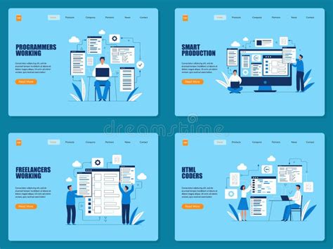 Codders Landing Freelance Workers Making Programming Code Smart Industry Characters Designers