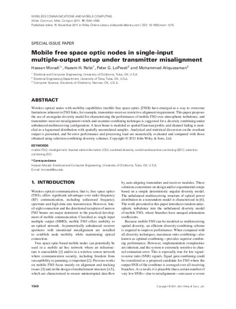 pdf mobile free space optic nodes in single‐input multiple‐output