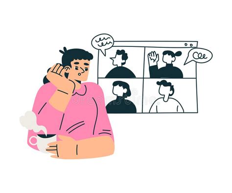 Productive Workflow With Woman Meet At Web Conference Managing Task Vector Illustration Stock