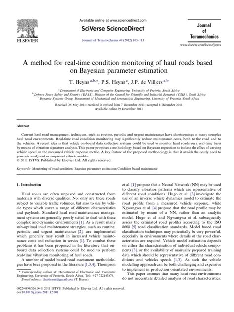 a method for real time condition monitoring of haul roads based pdf logarithm regression