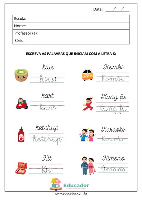 Atividades Com A Letra K Educador