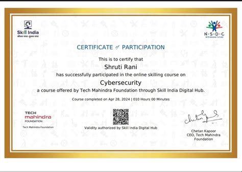 shruti rani on linkedin techmahindra skillindia cybersecurity
