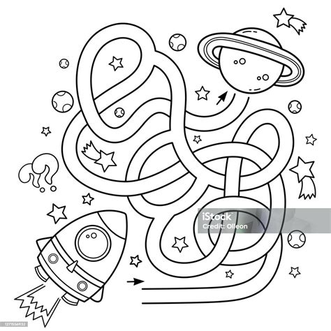 미로 또는 미로 게임 유치원 어린이 퍼즐 얽힌 도로 공간에서 만화 로켓의 색칠 페이지 개요 아이들을위한 색칠 공부책 미로찾기에 대한 스톡 벡터 아트 및 기타 이미지 Istock