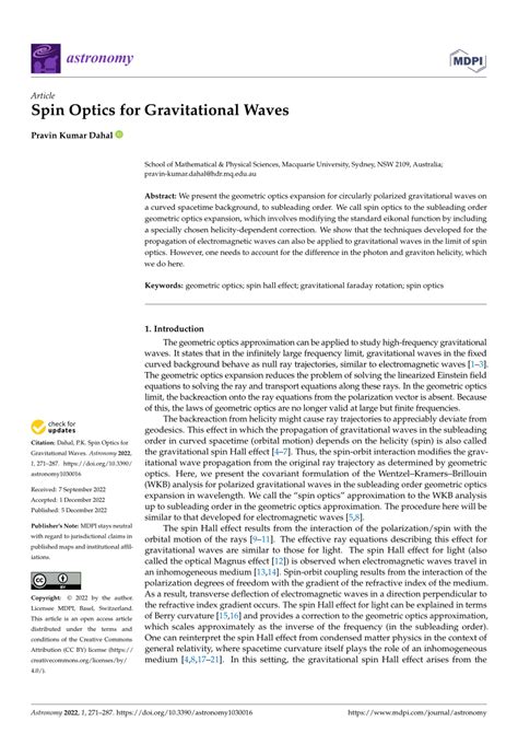 Pdf Spin Optics For Gravitational Waves