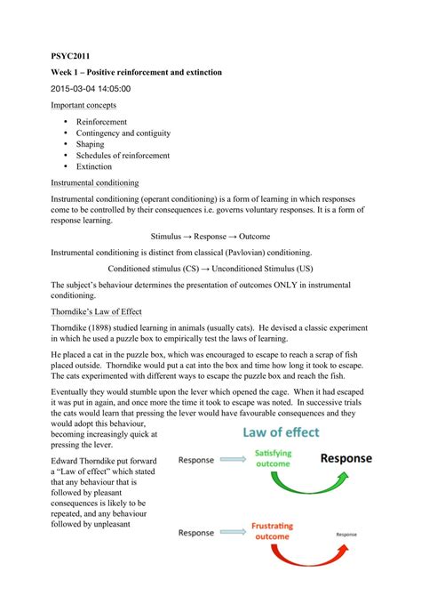 Positive Reinforcement Notes Psyc2010 Brain And Behaviour Usyd Thinkswap