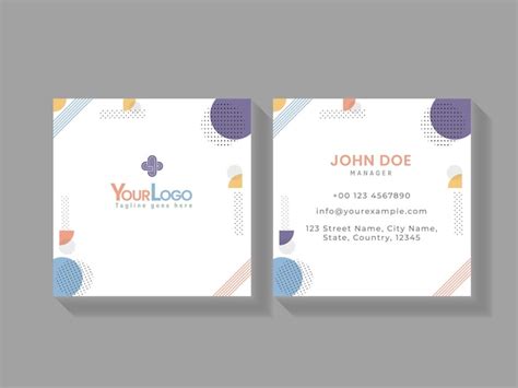 앞면과 뒷면 프리젠 테이션이있는 정사각형 명함 디자인 프리미엄 벡터