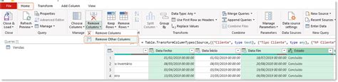 Como eliminar linhas e colunas de forma rápida usando o Power Query